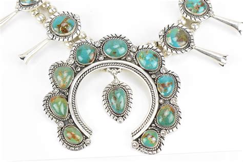 Large Vintage Native American Navajo Silver Turquoise Squash Blossom