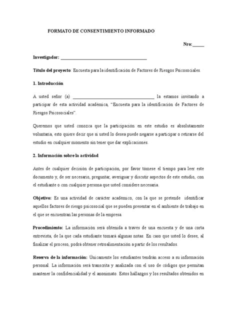 Formato De Consentimiento Informado Pdf Consentimiento Informado