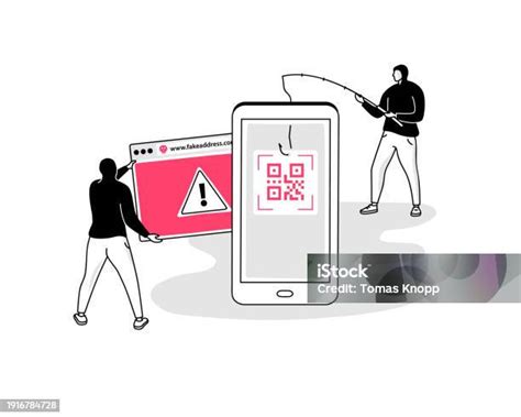 qr code phishing attack symbol with a smartphone scanning a fake qr