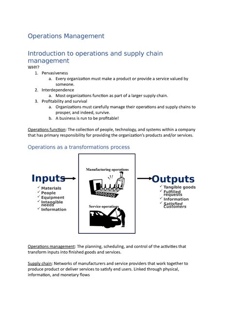 Operations Management Notes Operations Management Introduction To Operations And Supply Chain
