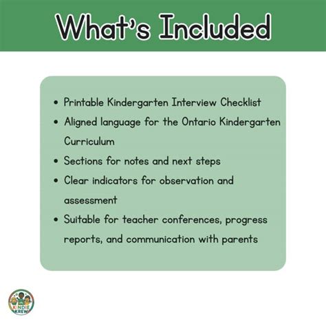 Kindergarten Interview Checklist Ontario Curriculum Aligned Interviews