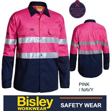Bisley Workwear 4 Pack Hi Vis Taped Cool Vented Drill Long Sleeve