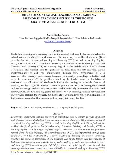 View Of The Use Of Contextual Teaching And Learning Method In Teaching