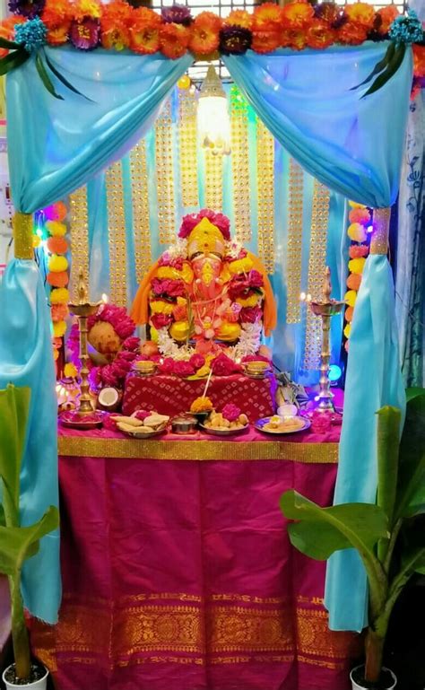 Ganpati Decor Flower Decorations Diy Ganesh Chaturthi Decoration