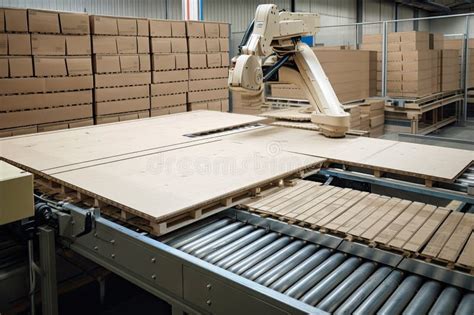 Material Handling And Palletizing Robot Transporting Load Of Boxes On