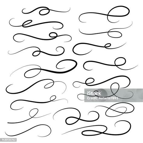 캘리그래피 스우쉬 테일 세트 밑줄 마커 스트록 스포츠 로고 타이포그래피 요소 문자 메시지 편지 꼬리 편지 벡터 일러스트 레이 션 개체 그룹에 대한 스톡 벡터 아트 및 기타