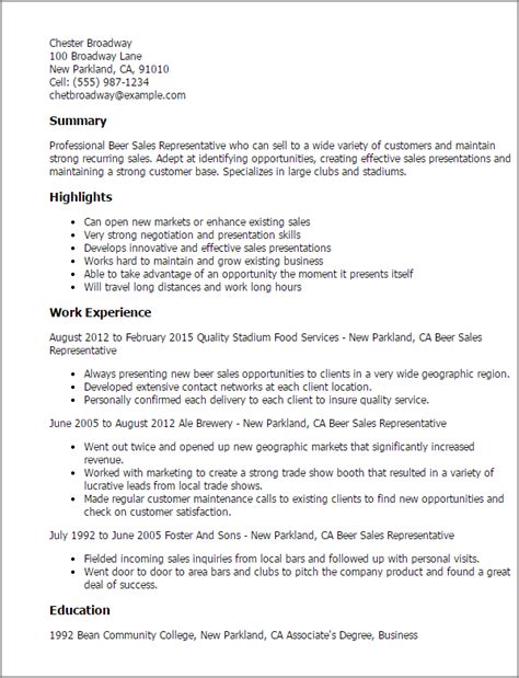 Beer Sales Representative Resume Examples And Templates 2025