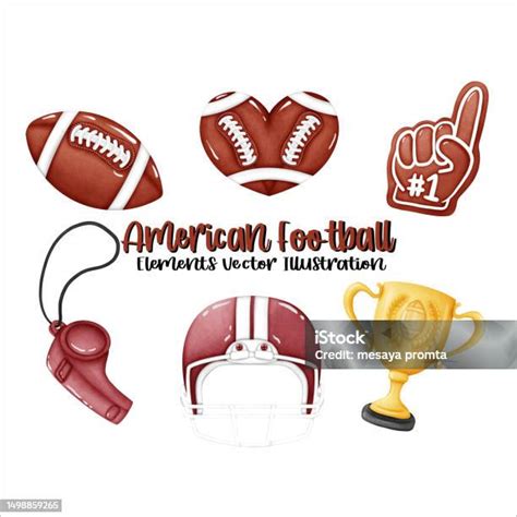 미식 축구 공 헬멧 휘파람 트로피 요소 수채화 벡터 파일 클립 아트 귀여운 만화 빈티지 복고풍 스타일 배너 포스터 카드 티셔츠 스티커 설정 Championship에 대한