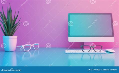 A Clean And Minimalist Desktop Setup With A Computer Keyboard Mouse