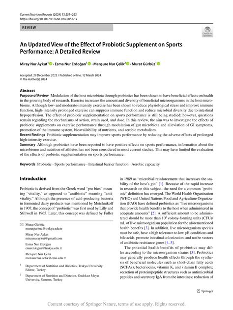 Pdf An Updated View Of The Effect Of Probiotic Supplement On Sports