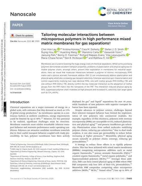 Pdf Tailoring Molecular Interactions Between Microporous Polymers In