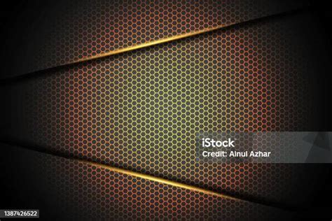 다크 그레이 메탈릭 디자인의 육각형 메쉬 패턴의 추상적인 옐로우 라이트 라인 화살표가 모던한 럭셔리 배경 벡터 일러스트레이션 강철에 대한 스톡 벡터 아트 및 기타 이미지