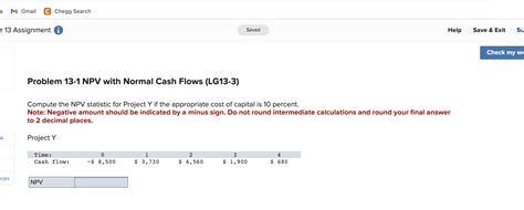 Solved Problem NPV With Normal Cash Flows LG Chegg Com
