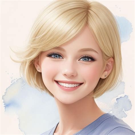 Premium Ai Image Beautiful Smiling Girl With Short Hair Blond