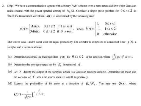 1 15pt A Binary Baseband Signaling Waveform Is