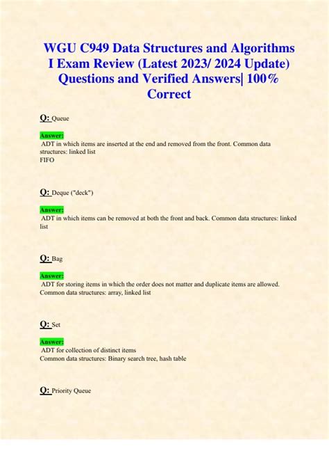 Wgu C949 Data Structures And Algorithms I Exam Review Latest 2023