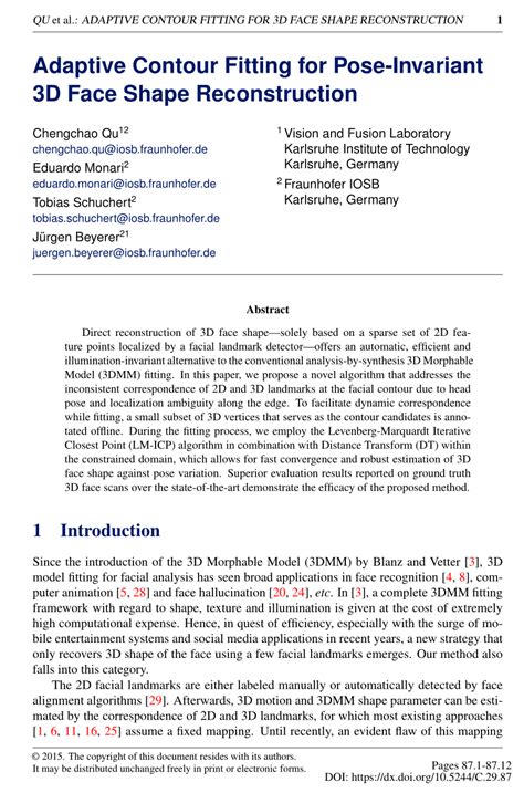 Pdf Adaptive Contour Fitting For Pose Invariant 3d Face Shape Reconstruction