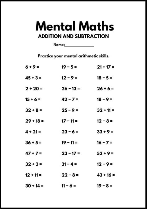 7 Printable Additition And Subtraction Worksheets Mental Maths