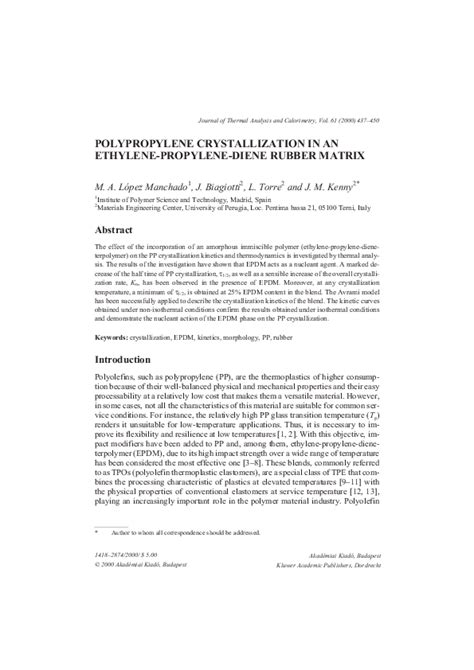 Pdf Polypropylene Crystallization In An Ethylene Propylene Diene