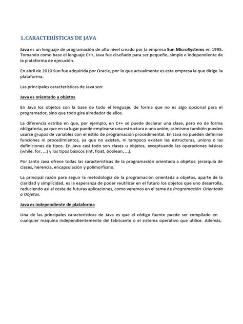 Características De Java Pdf Java Lenguaje De Programación