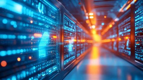 Modern Data Center With Glowing Servers Stock Illustration Illustration Of Cloud Management