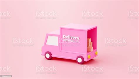 분홍색 배달 자동차는 핑크 배경 3d 렌더링에 골판지 상자 만화 배송 및 운송 개념으로 익스프레스를 제공합니다 배달 자동차에 대한 스톡 사진 및 기타 이미지 Istock