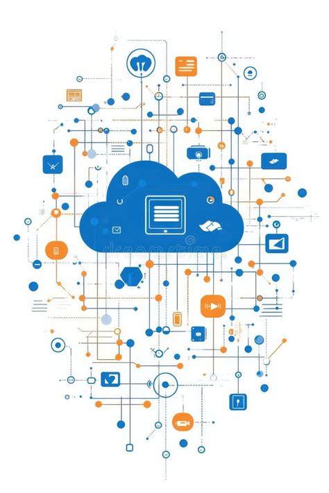 Cloud Computing Illustration With Interconnected Data And Icons Representing Technology Stock