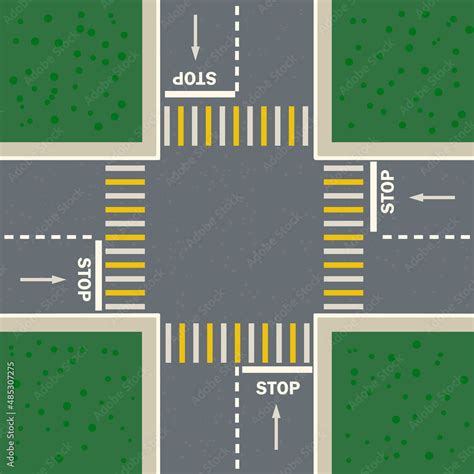 Crossroads View Flat Intersection Trafficlight Vector Image 42 Off