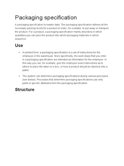 Packaging Specification Pdf Packaging And Labeling Specification