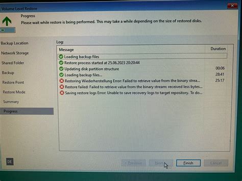 Restore Failed To Retrieve Value From Binary Stream Veeam Community