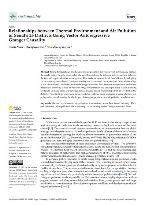 Pdf Relationships Between Thermal Environment And Air Pollution Of Seouls 25 Districts Using