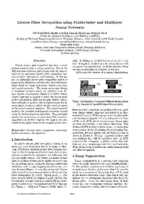 Pdf License Plate Recognition Using Multi Cluster And Multilayer Neural Networks