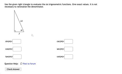 Solved Use The Given Right Triangle To Evaluate The Six Chegg