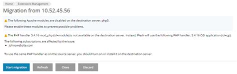 Migrating Via The Plesk Interface Plesk Onyx Documentation