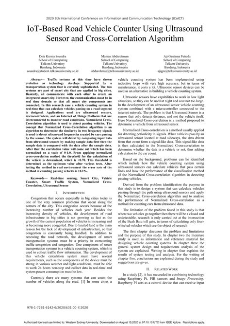 Pdf Iot Based Road Vehicle Counter Using Ultrasound Sensor And Cross Correlation Algorithm