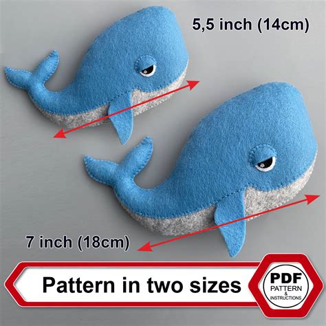 Whale Sewing Pattern Pdf Felt Sperm Whale Easy Beginner Pattern Felt
