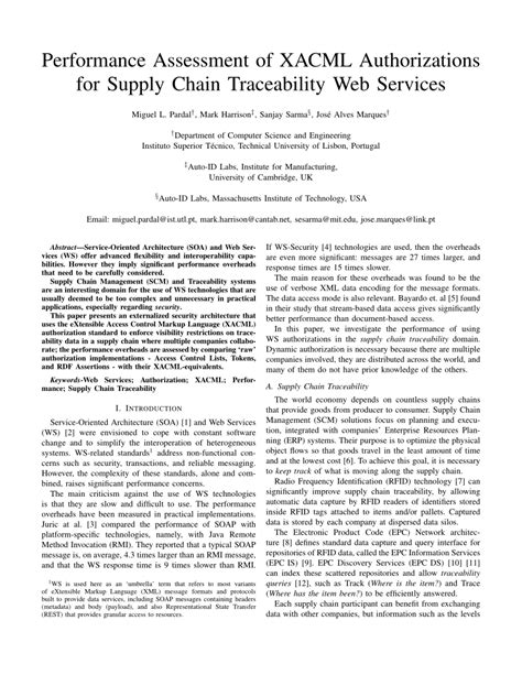 Pdf Performance Assessment Of Xacml Authorizations For Supply Chain Traceability Web Services