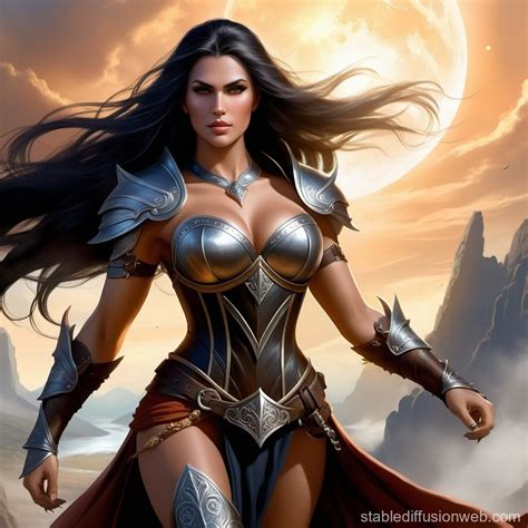 Armed Orc Woman In Windy Landscape Stable Diffusion Online