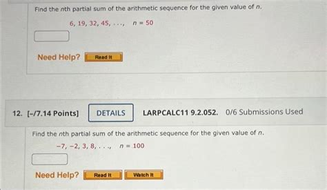 Solved Find The Nth Partial Sum Of The Arithmetic Sequence