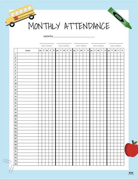 Attendance Sheets 50 Free Printables Printabulls Attendance Sheetclass