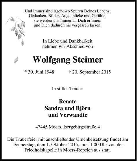 Traueranzeigen Von Wolfgang Steimer Trauer In Nrw De