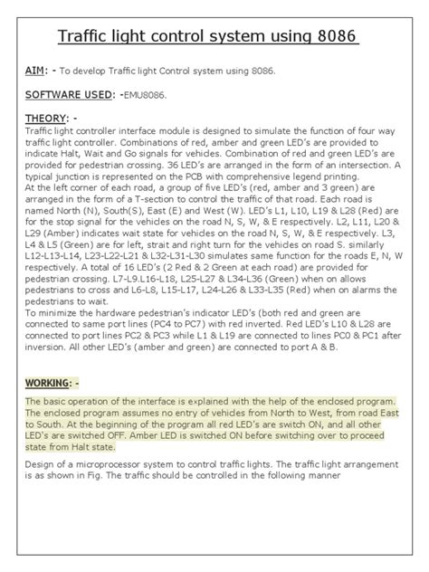 Traffic Light Control System Using 8086 Pdf Traffic Pedestrian Crossing