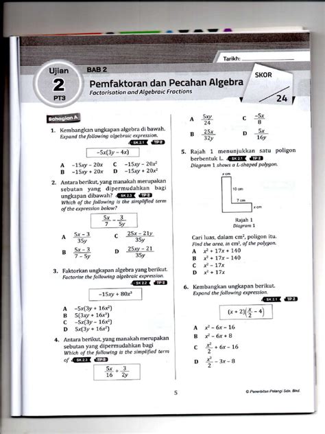 Math Form 2 Bab 2 Latihan Pemfaktoran Dan Pecahan Algebra Part 3 Pdf