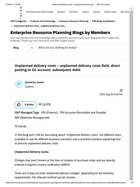 Unplanned Delivery Costs Unplanned Delivery Cost Sap Community Pdf