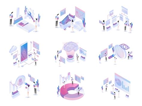 Premium Vector Big Data Isometric Set