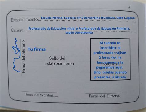 Libreta Escuela Normal Superior N° 3 B Rivadavia Anexo Lugano