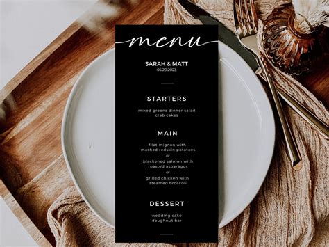 Elegant Script Wedding Menu Canva Template Modern Printable Diy