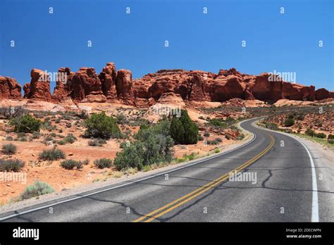 American Road Arches Scenic Drive At Arches National Park Utah