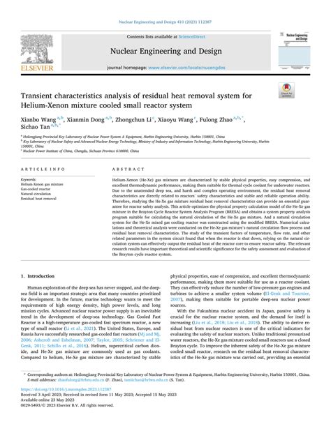 Pdf Transient Characteristics Analysis Of Residual Heat Removal System For Helium Xenon