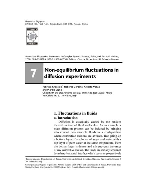Pdf Non Equilibrium Fluctuations In Diffusion Experiments